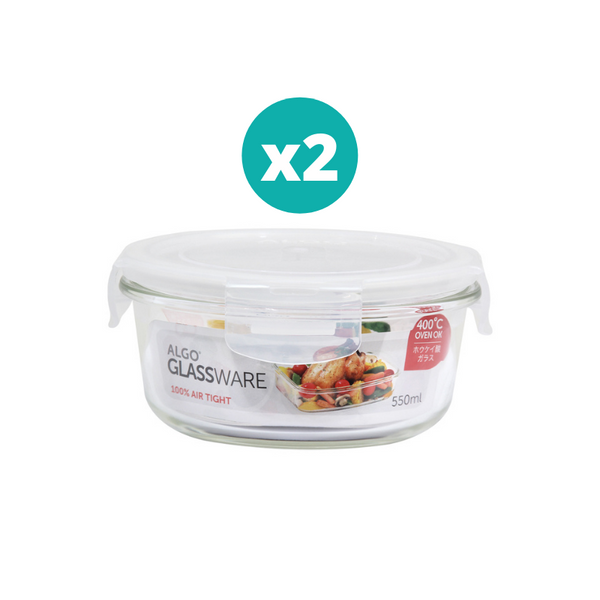 Algo Glass Food Container 550ml Round 2P Set – Robinsons Singapore