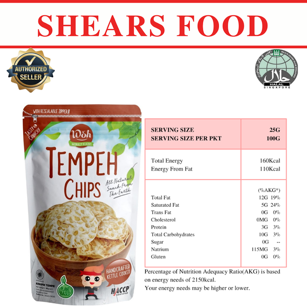 WOH Handcrafted Tempeh Chips Tempe Chips by Shears 100gms Original (Bu ...