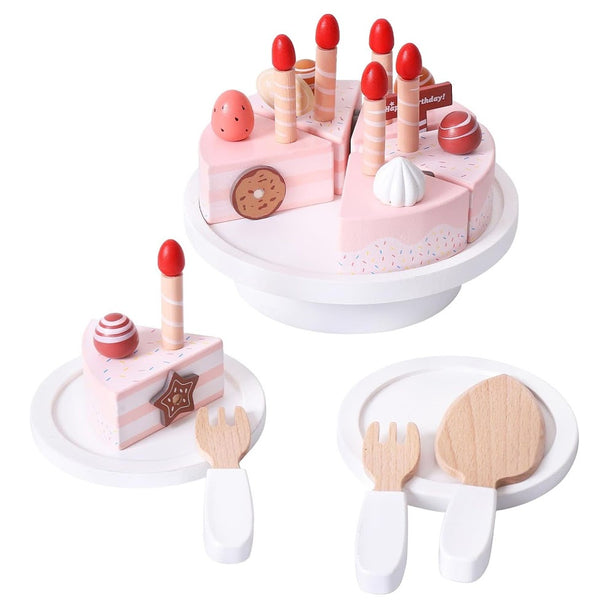 StitchesandTweed Wooden Birthday Cake Toy, Pretend Play Cake Set ...