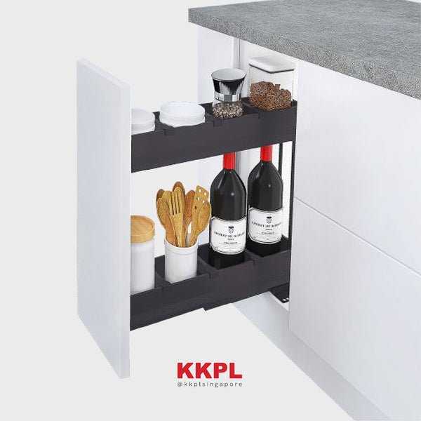 KKPL Chestnut Narrow Spice Pull Out Basket | | 2 tier rack hidden corn ...