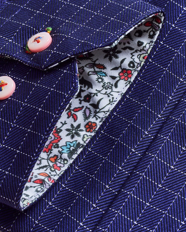 Coupe Cousu, Navy checks, Long Sleeve Shirt with Contrast Trim Fabric ...