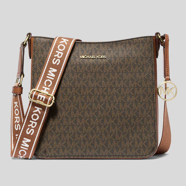 MICHAEL KORS Jet Set Travel Small Signature Logo Messenger Bag Brown R ...