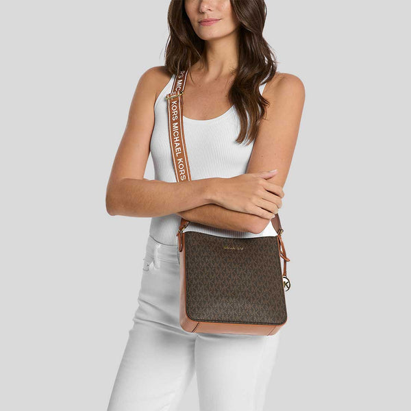 MICHAEL KORS Jet Set Travel Small Signature Logo Messenger Bag Brown R ...