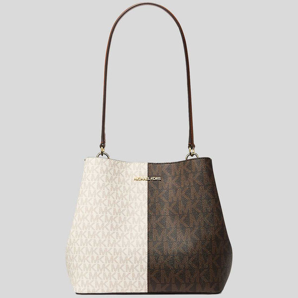 MICHAEL KORS Pratt Medium Two-Tone Signature Logo Shoulder Bag Brown M ...